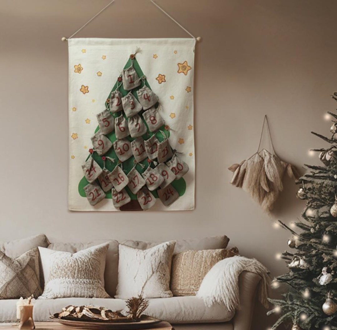 Linen Advent Calendar 2025 for Kids: Embroidered Christmas Tree ...