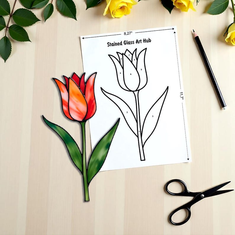 Tulip Stained Glass Pattern, Digital Download Flower Art, Stained Glass ...