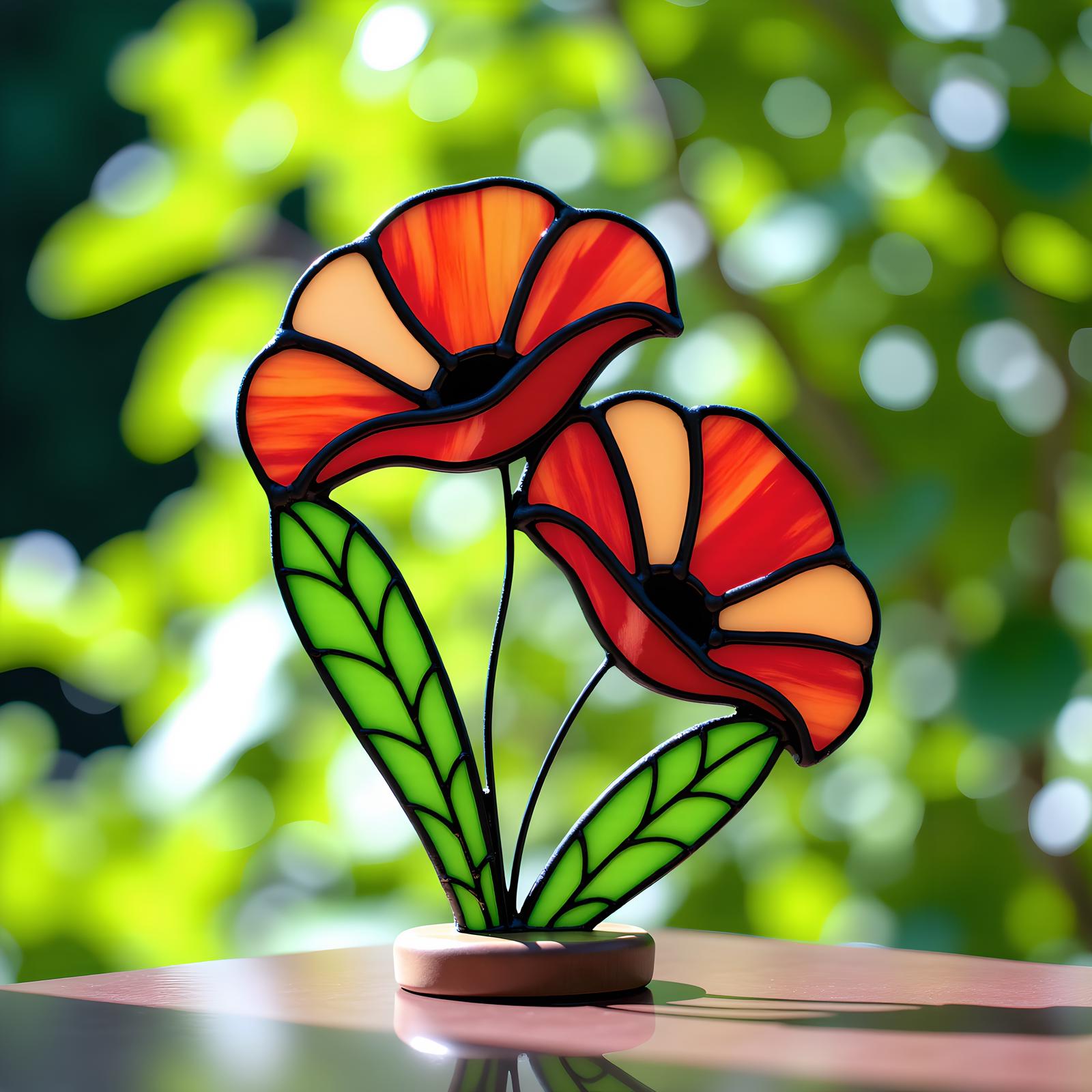 Poppy Stained Glass Flower Pattern Suncatcher, Digital Glass Art ...