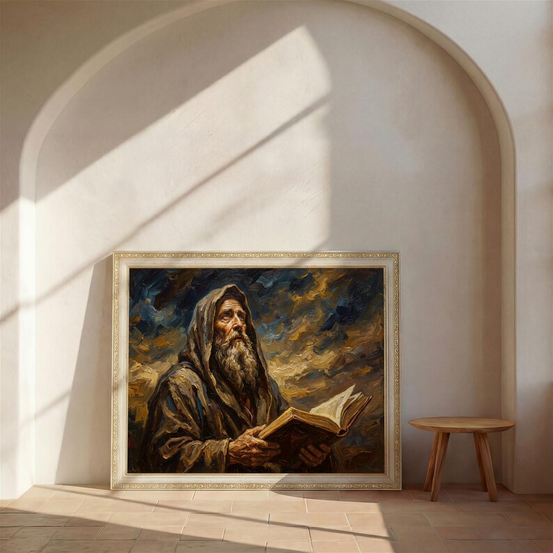 Reading Monk Oil Painting Poster, Dramatic Sky Art (digital Download ...