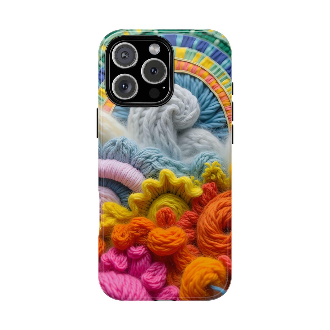 Colorful 3D Rainbow Knit Embroidery Phone Case, Wavy Tough Case for ...