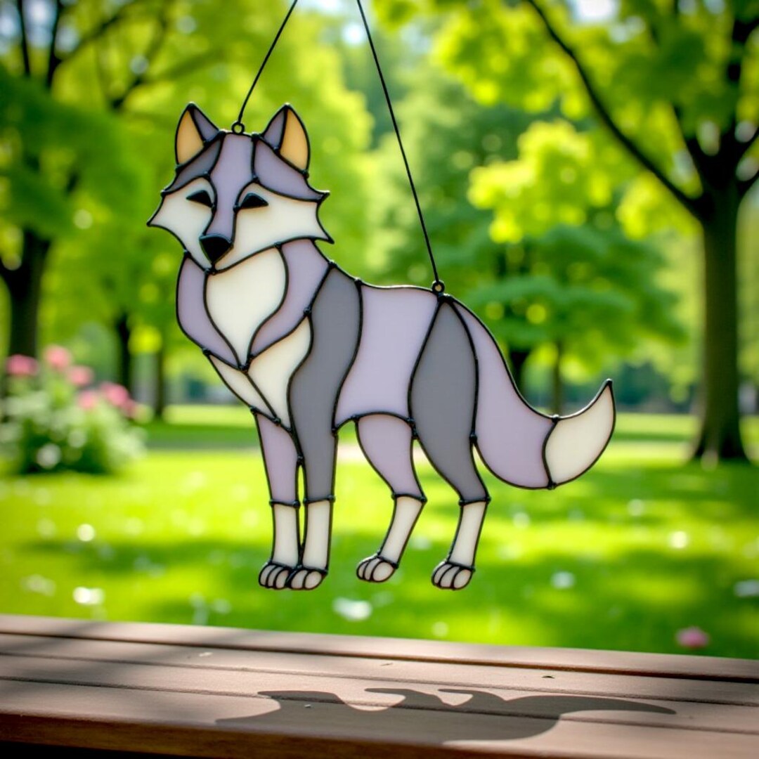 Wolf Stained Glass Pattern, Stained Glass Wolf Suncatcher, Whimsical ...