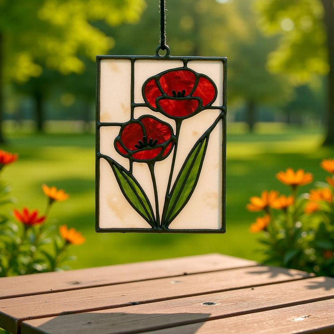 Poppy Stained Glass Pattern, Floral Suncatcher Panel, SVG Ornament ...