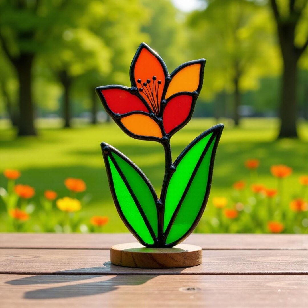 Lily Stained Glass Pattern for Beginners, Flower Stand Template, Easy ...