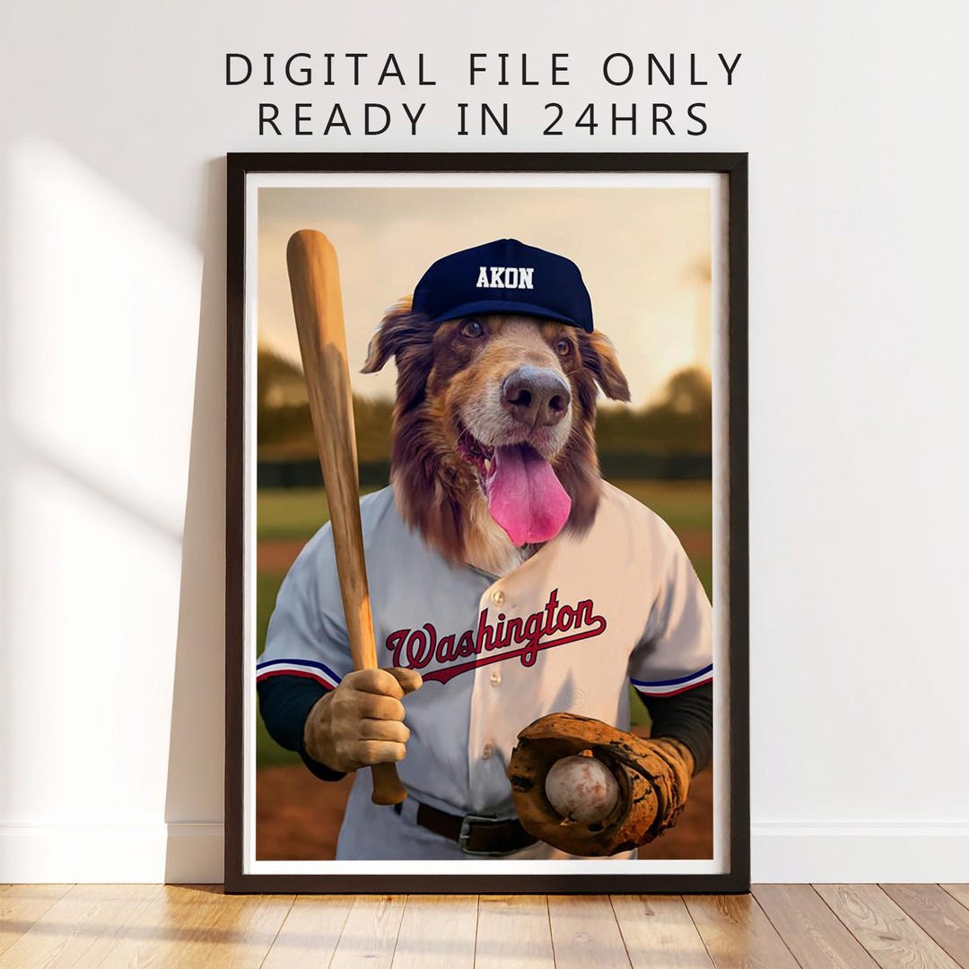 Personalized Pet Portrait Baseball Style, Custom Pet Art, Washington ...