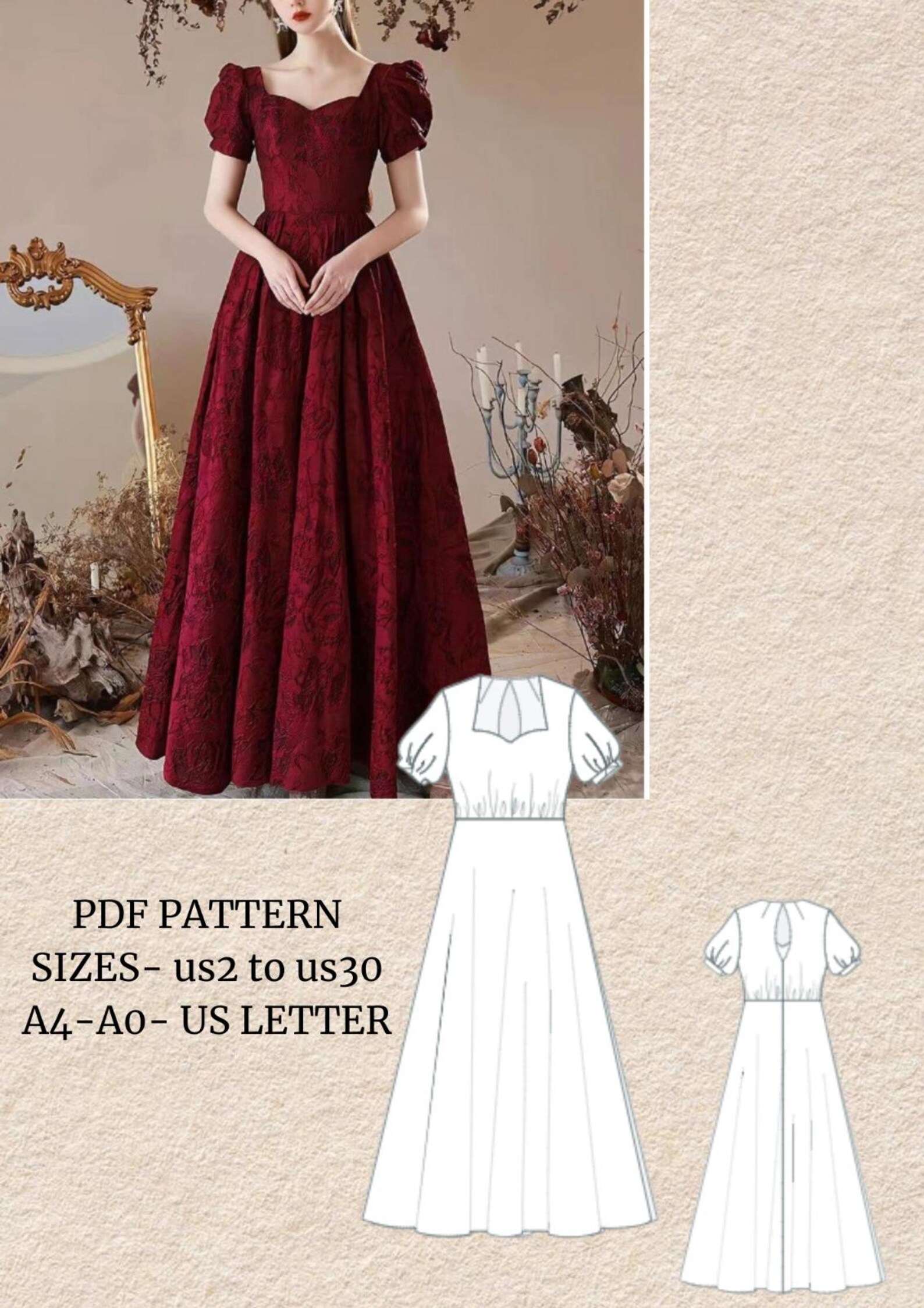 Puff Sleeve Maxi Wedding Guest Dress Sewingpattern,ball Gown Pattern ...