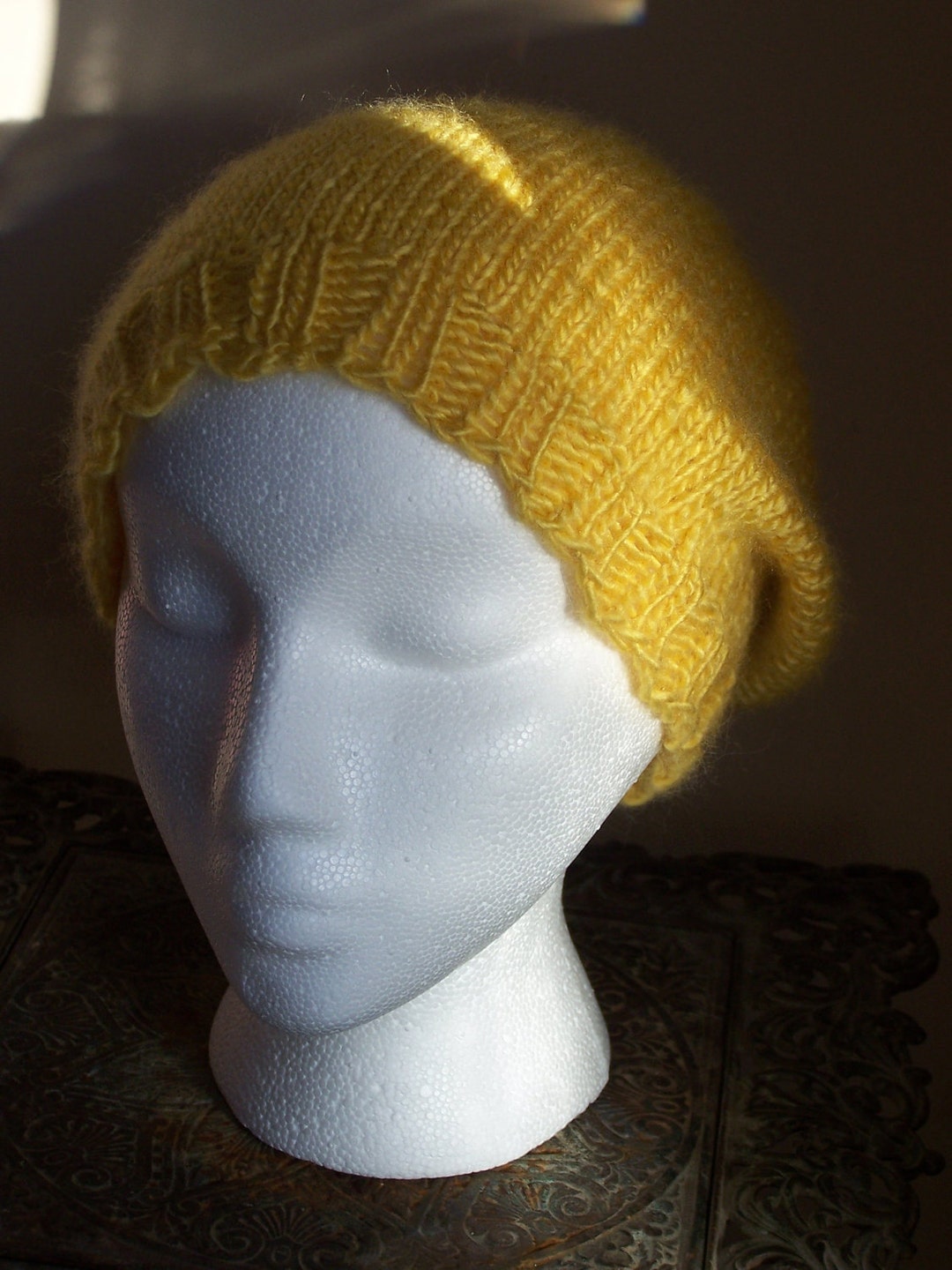 Yellow (ish) Slouchy Knit Hat - Etsy