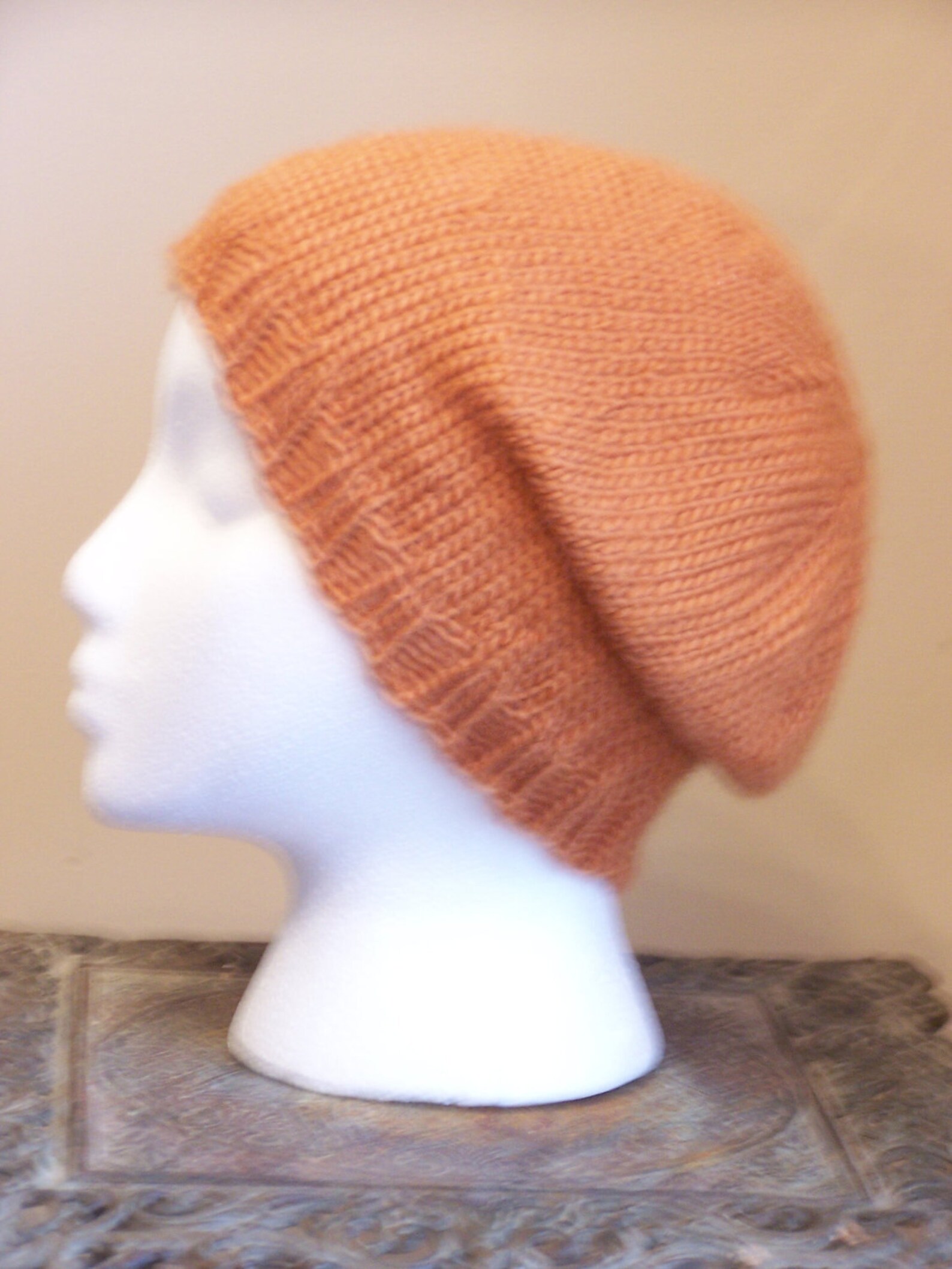 Coral(ish) Slouchy Knit Hat - Etsy