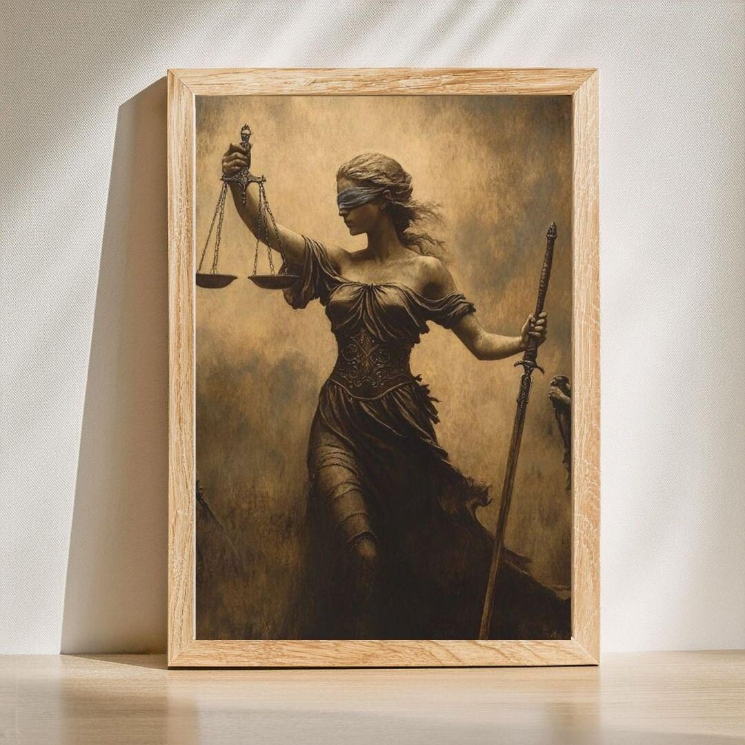 Statue of Justice Wall Art, Justice Vintage Wall Art, Vintage Large ...