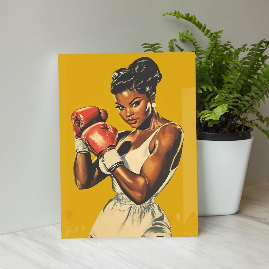 Boxer Woman Art, Vintage Boxer Wall Art, Boho Boxer Woman Poster ...