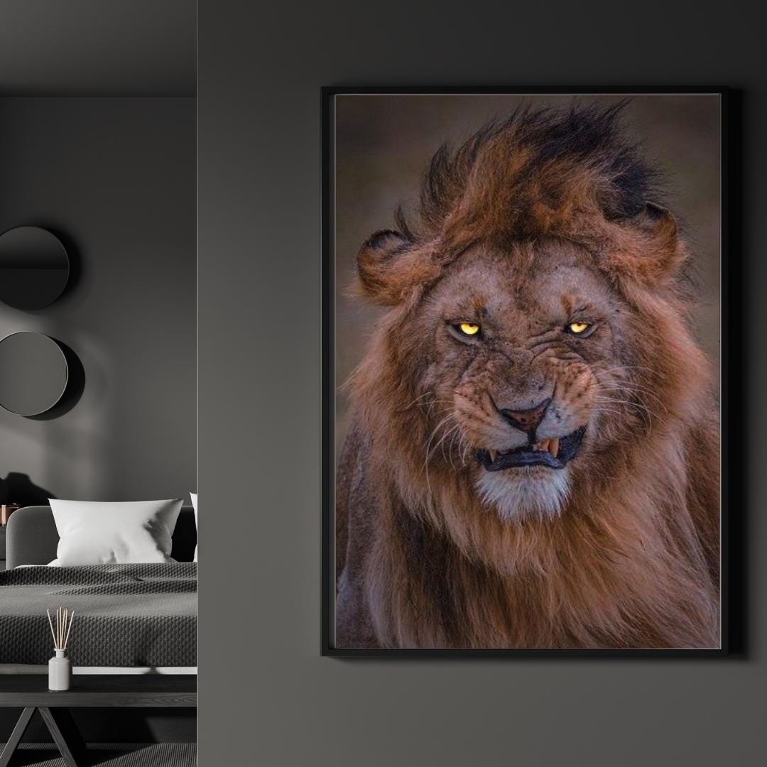 Growling Lion Wall Art, Modern Art Ready to Hang, Lion Poster, Animal ...