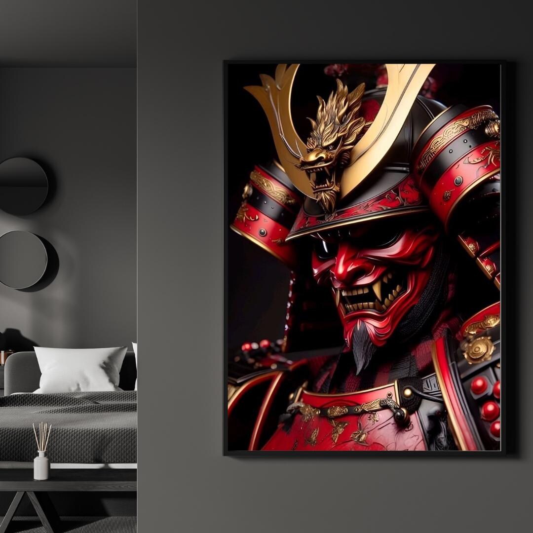 Samurai Red Armor Wall Art, Modern Art Ready to Hang, Abstract, Digital ...