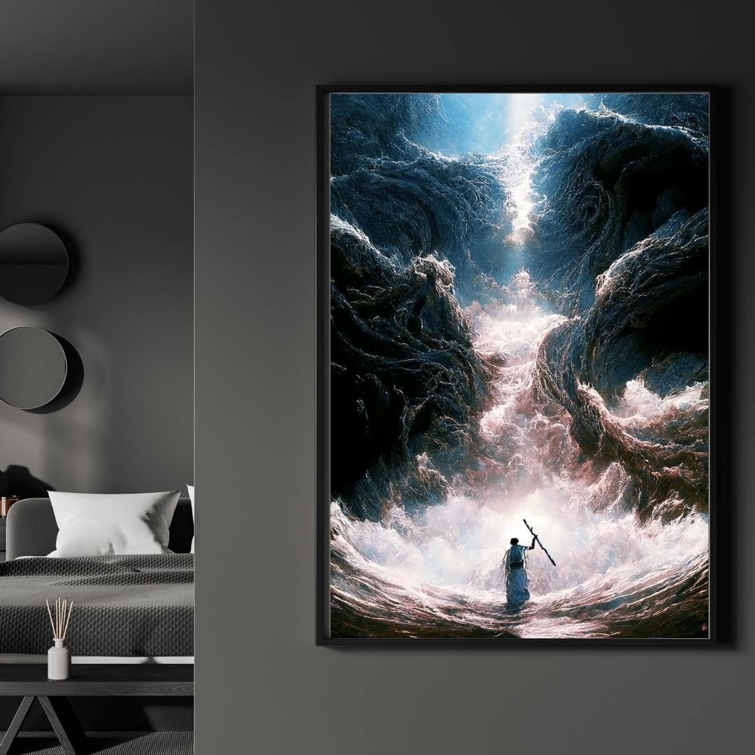 Moses Parting the Red Sea Wall Art, Vintage Gifted Wall Art, Holy Large ...