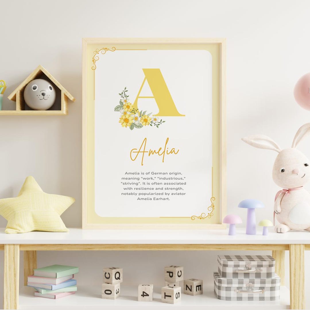 Amelia Name Floral Print, Multiple Colour Options, Nursery Decor - Etsy