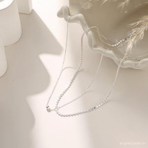 Double Layer 925 Sterling Silver Necklace With Beaded Chain, Two ...