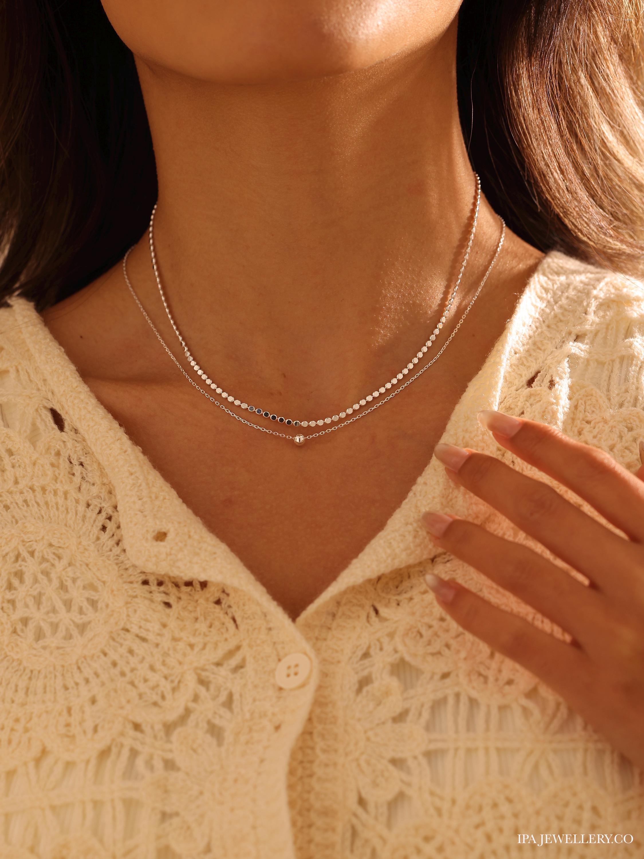 Double Layer 925 Sterling Silver Necklace With Beaded Chain, Two ...