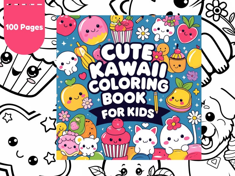 Kawaii Coloring Book – 100 Easy Pages, Fun for Kids (printable PDF) - Etsy