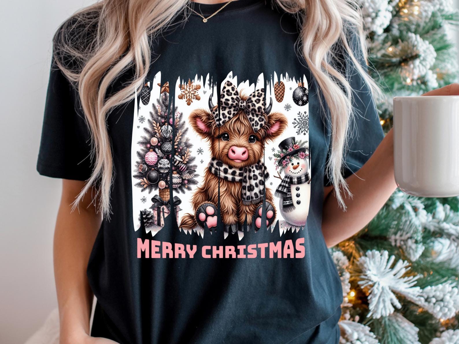 Highland Cow With Snowman PNG – Cozy Winter Christmas Sublimation ...