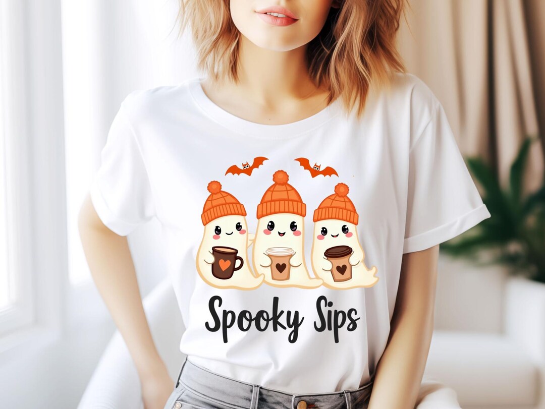 Spooky Sips Shirt – Cute Ghost With Iced Coffee Halloween T-shirt | Boo ...