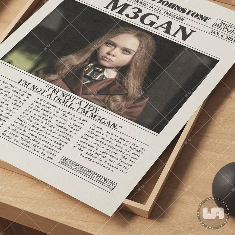 M3GAN Poster, Gerard Johnstone, Retro Newspaper Movie Poster, Black ...