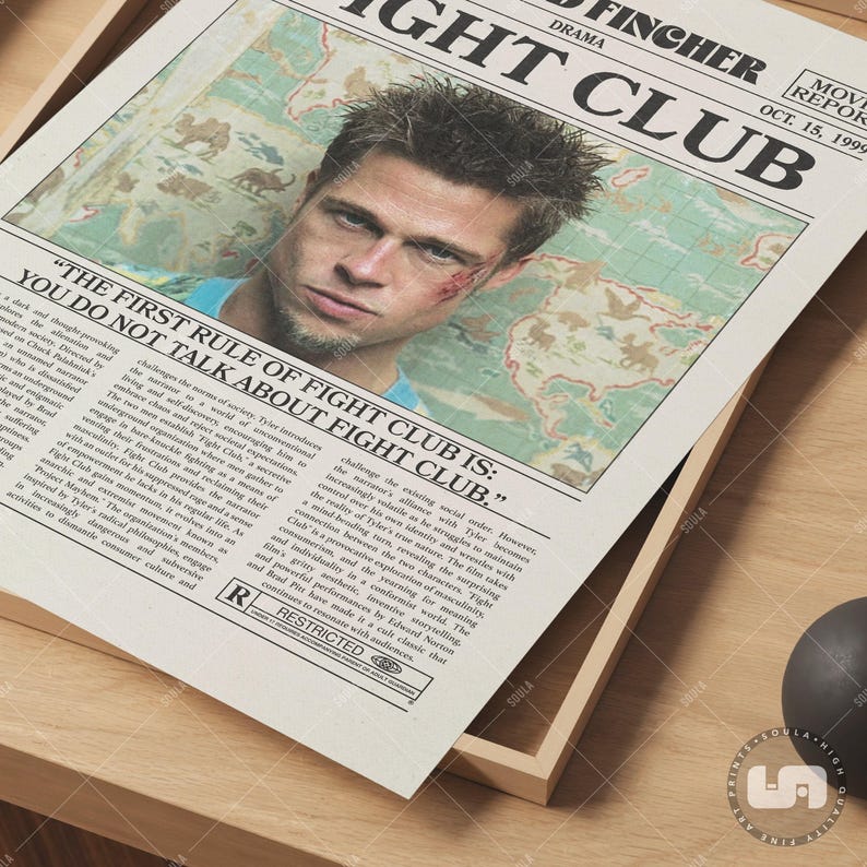 Fight Club, David Fincher, Retro Newspaper Movie Poster, Black White ...
