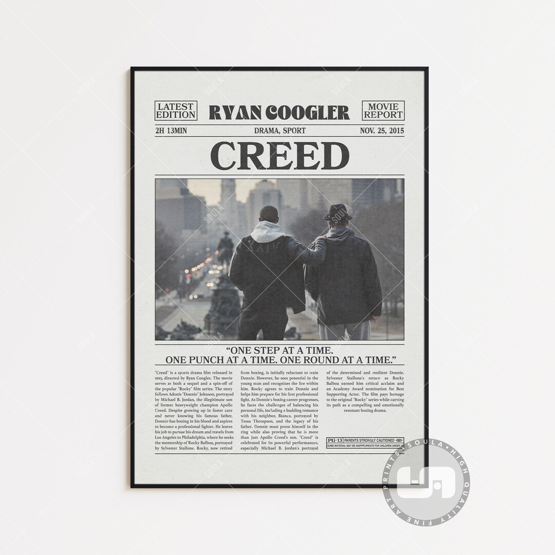 Creed Poster, Ryan Coogler, Retro Newspaper Movie Poster, Black White ...