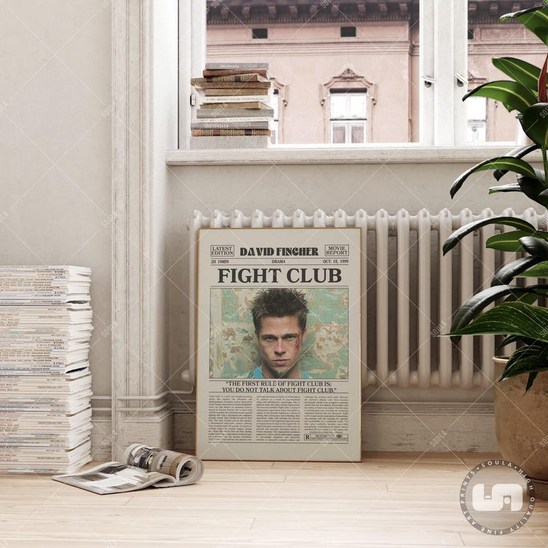 Fight Club, David Fincher, Retro Newspaper Movie Poster, Black White ...
