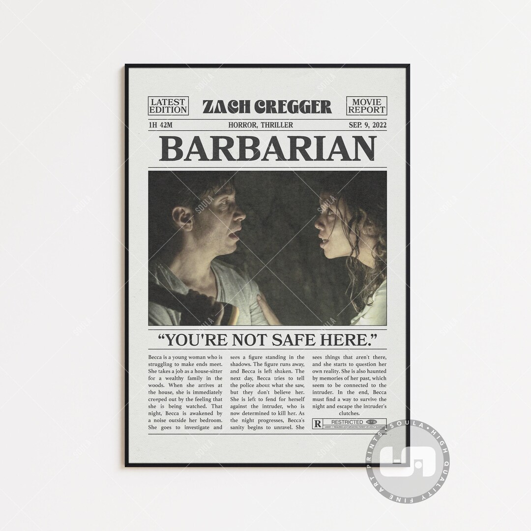Barbarian Poster, Zach Cregger, Retro Newspaper Movie Poster, Black ...