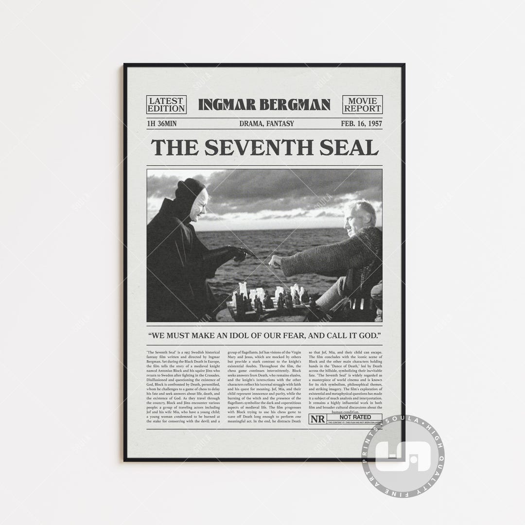 The Seventh Seal Poster, Ingmar Bergman, Retro Newspaper Movie Poster ...