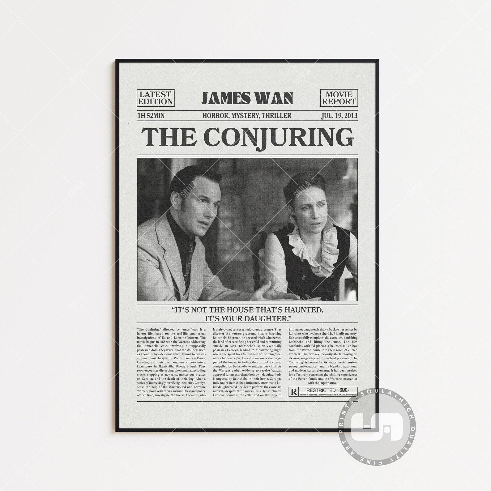 The Conjuring Poster, James Wan, Movie Poster, Retro Newspaper, Black ...