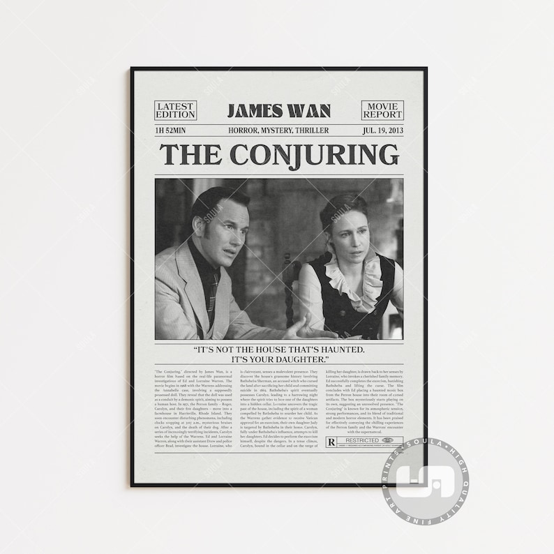 The Conjuring Poster, James Wan, Movie Poster, Retro Newspaper, Black ...