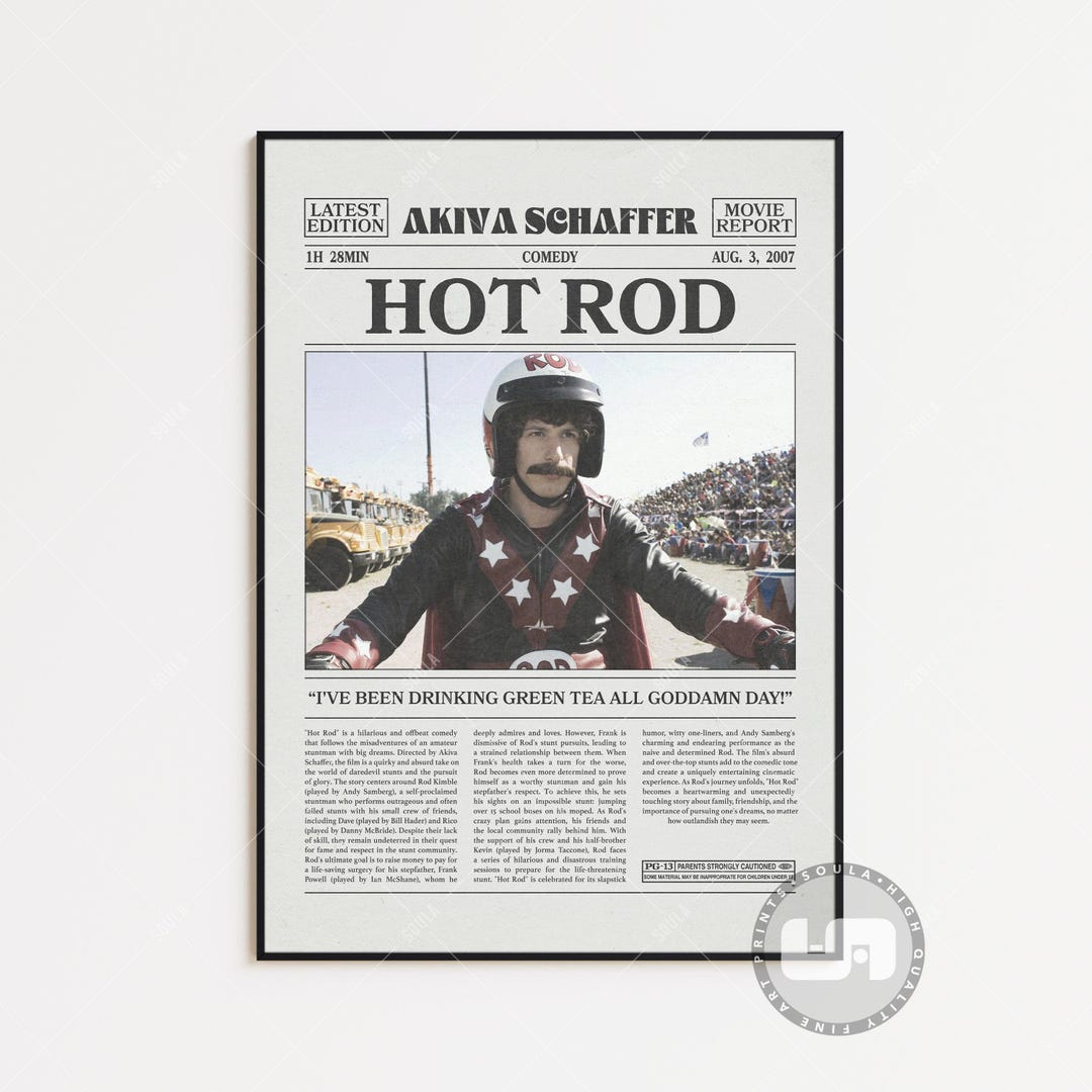 Hot Rod Poster, Akiva Schaffer, Retro Newspaper Movie Poster, Black ...