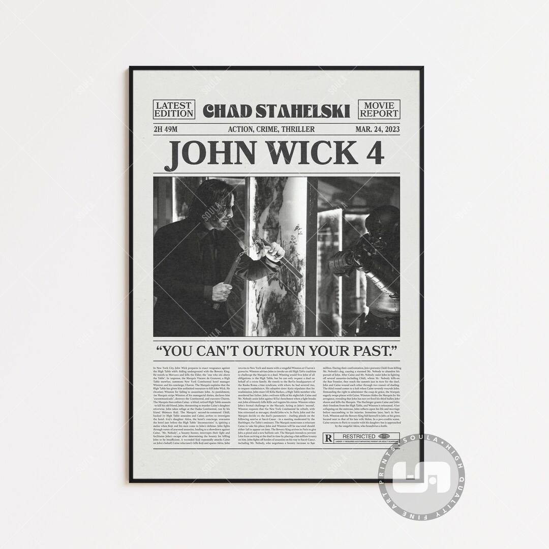 John Wick: Chapter 4, Chad Stahelski, Retro Newspaper Movie Poster ...