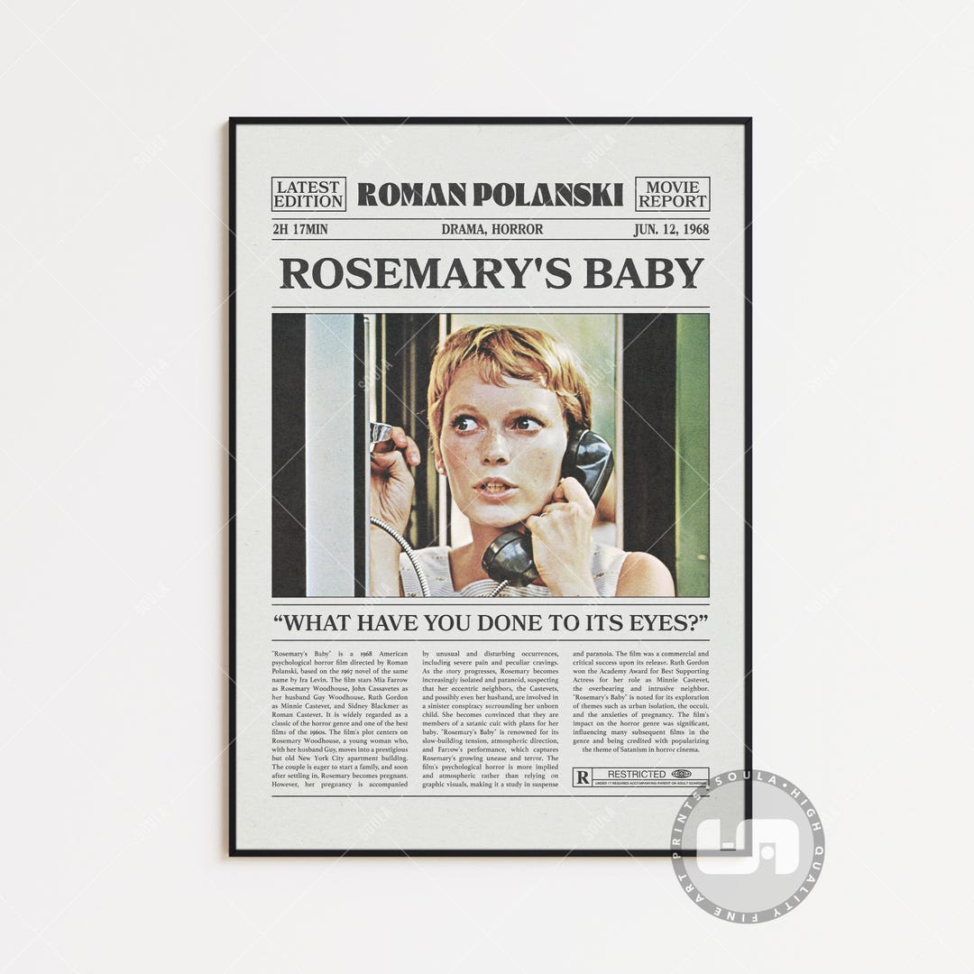 Rosemary's Baby Poster, Roman Polanski, Movie Poster, Retro Newspaper ...