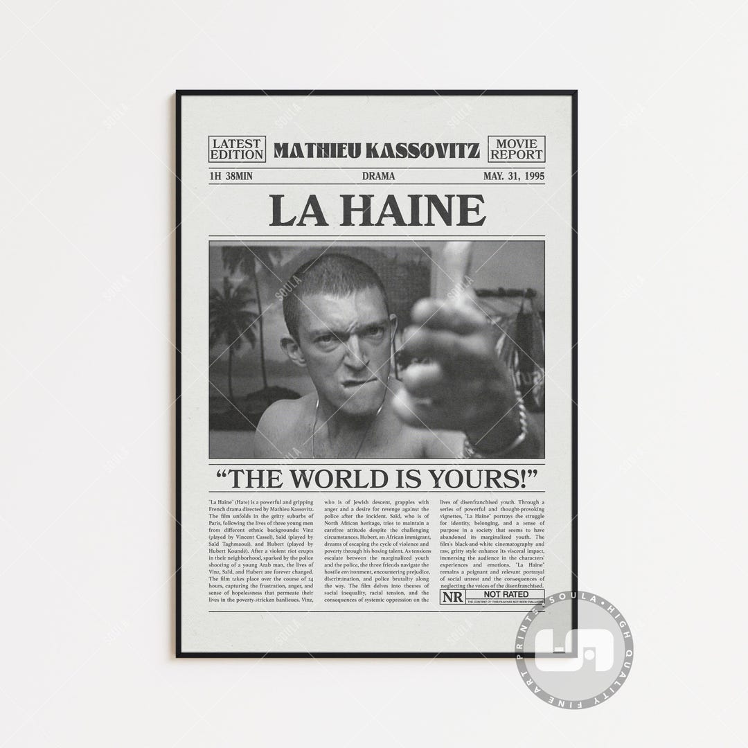 La Haine, Mathieu Kassovitz, Retro Newspaper Movie Poster, Black White ...