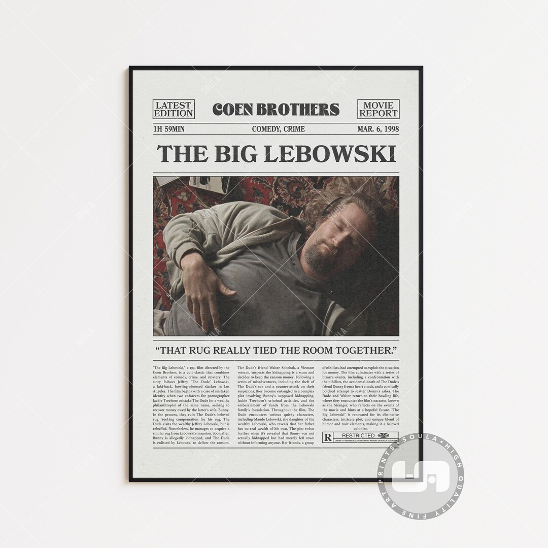The Big Lebowski Poster, Coen Brothers, Movie Poster, Retro Newspaper ...