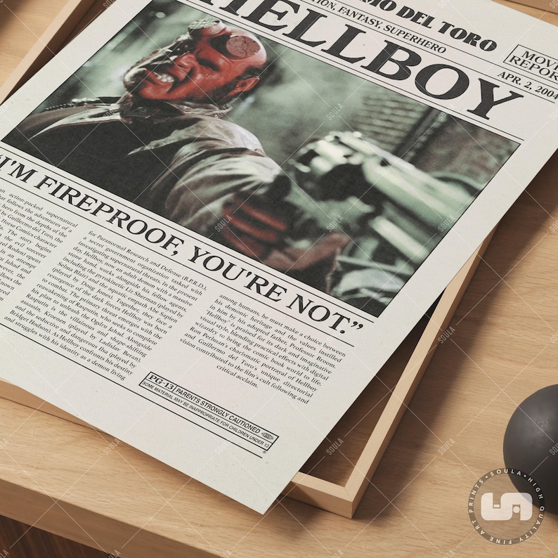 Hellboy Poster, Guillermo Del Toro, Retro Newspaper Movie Poster, Black ...