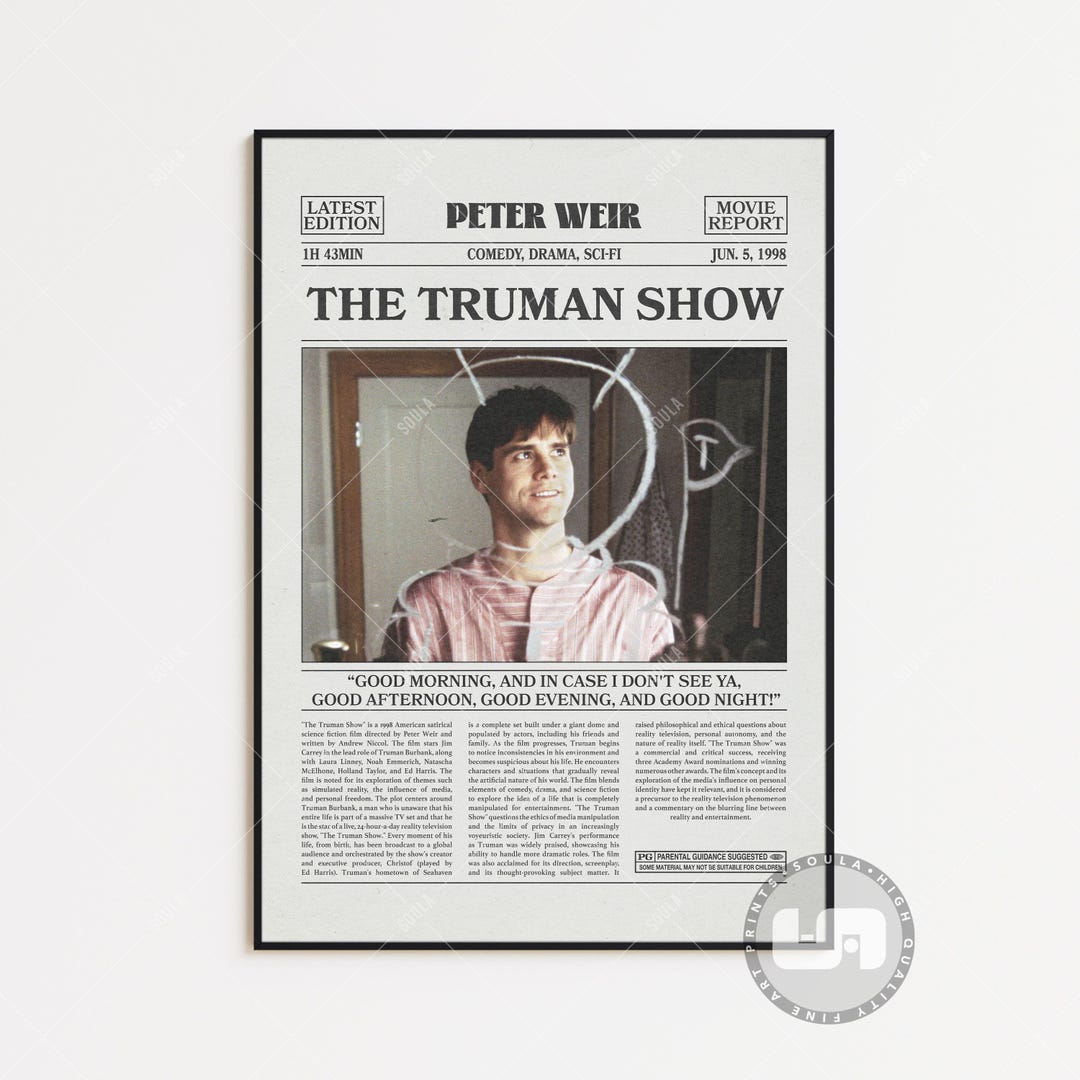 The Truman Show Poster, Peter Weir, Movie Poster, Retro Newspaper ...