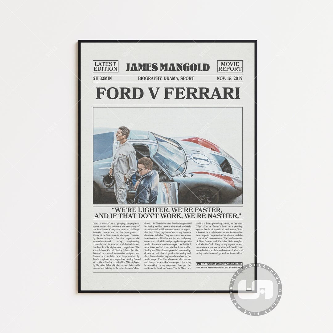 Ford V Ferrari Poster, James Mangold, Retro Newspaper Movie Poster ...