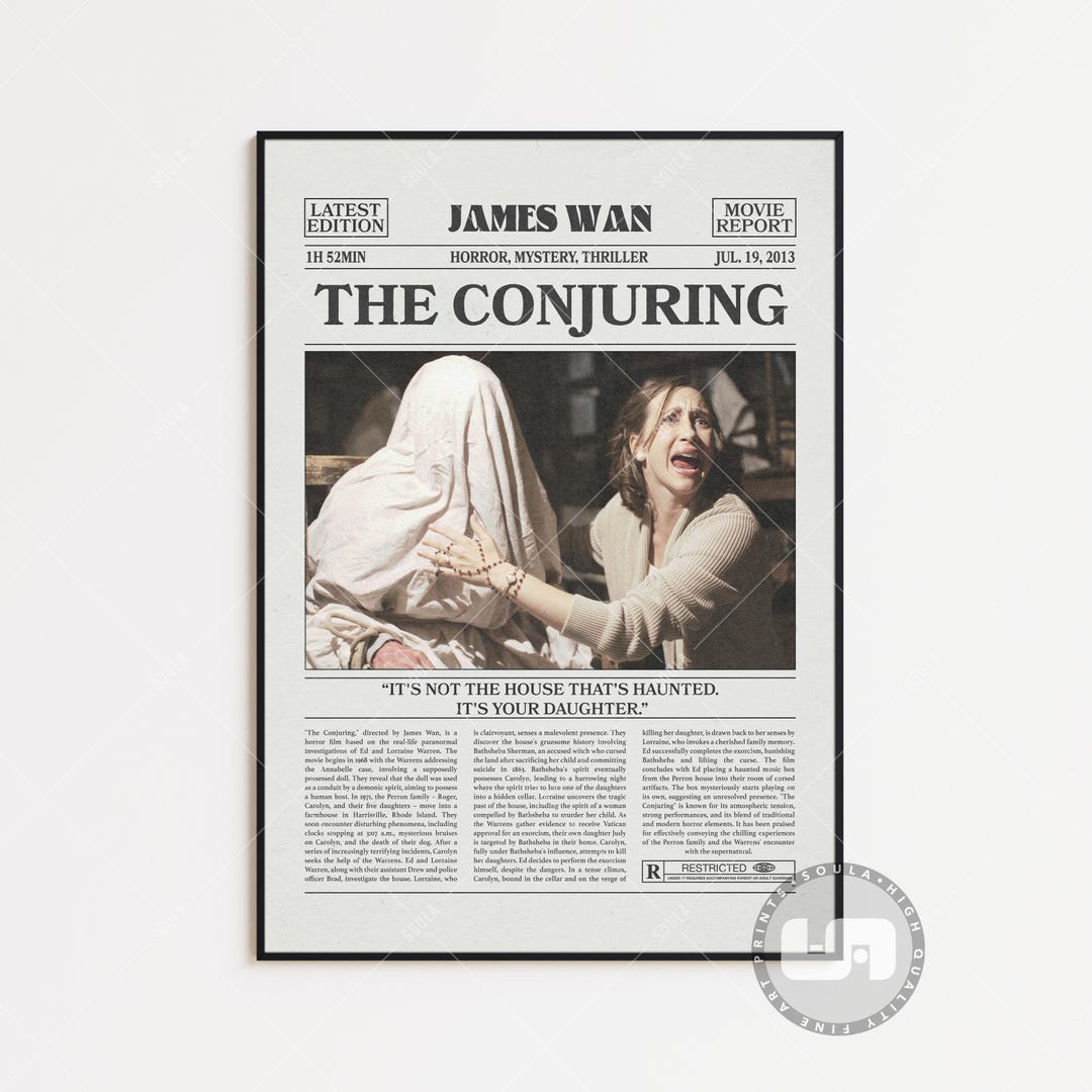 The Conjuring Poster, James Wan, Movie Poster, Retro Newspaper, Black ...