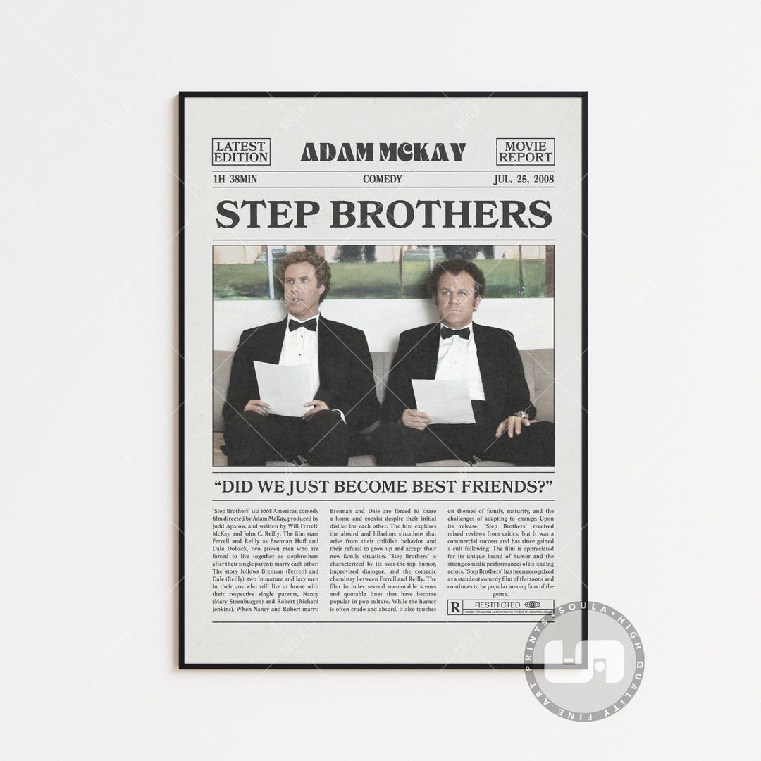 Step Brothers Poster, Adam Mckay, Movie Poster, Retro Newspaper, Black ...