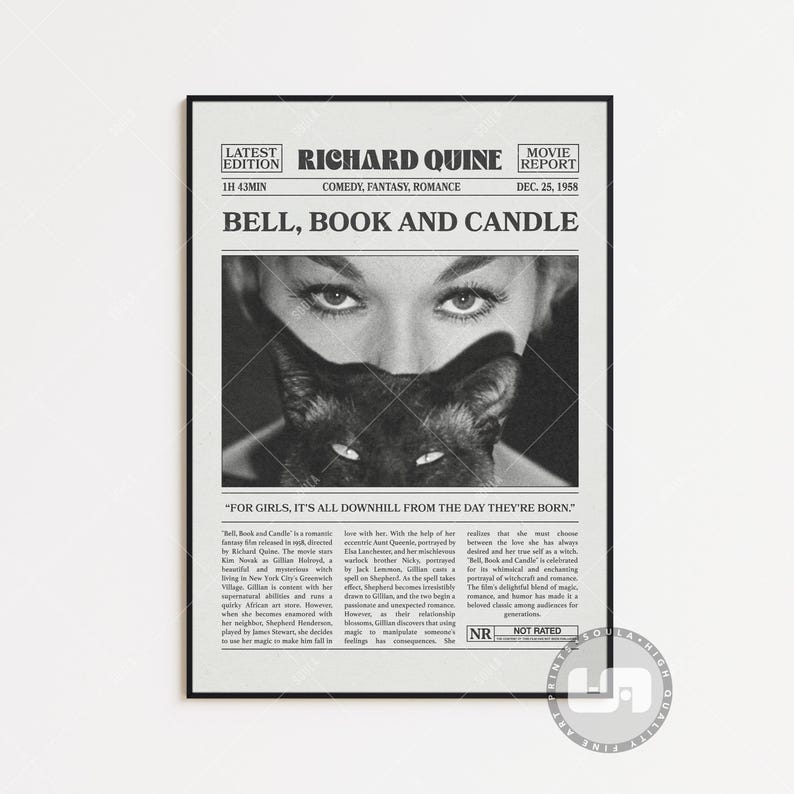 Bell, Book and Candle, Richard Quine, Retro Newspaper Movie Poster ...