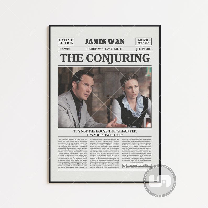 The Conjuring Poster, James Wan, Movie Poster, Retro Newspaper, Black ...