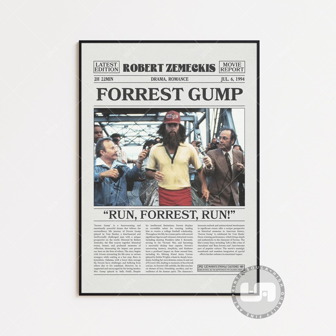 Forrest Gump, Robert Zemeckis, Retro Newspaper Movie Poster, Black ...