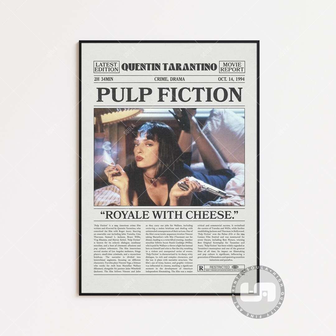 Pulp Fiction Movie Poster: Quentin Tarantino Retro Newspaper Print - Etsy