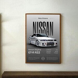 Nissan R33 GTR Poster, JDM Sports Car Wall Art, Skyline GTR Print ...