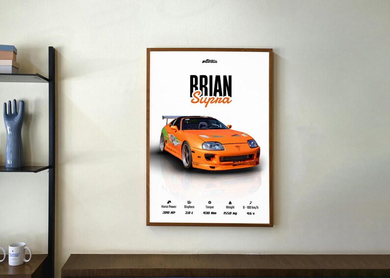 Brian Supra Car Poster, JDM Supra Wall Art Print, Fast & Furious Movie ...