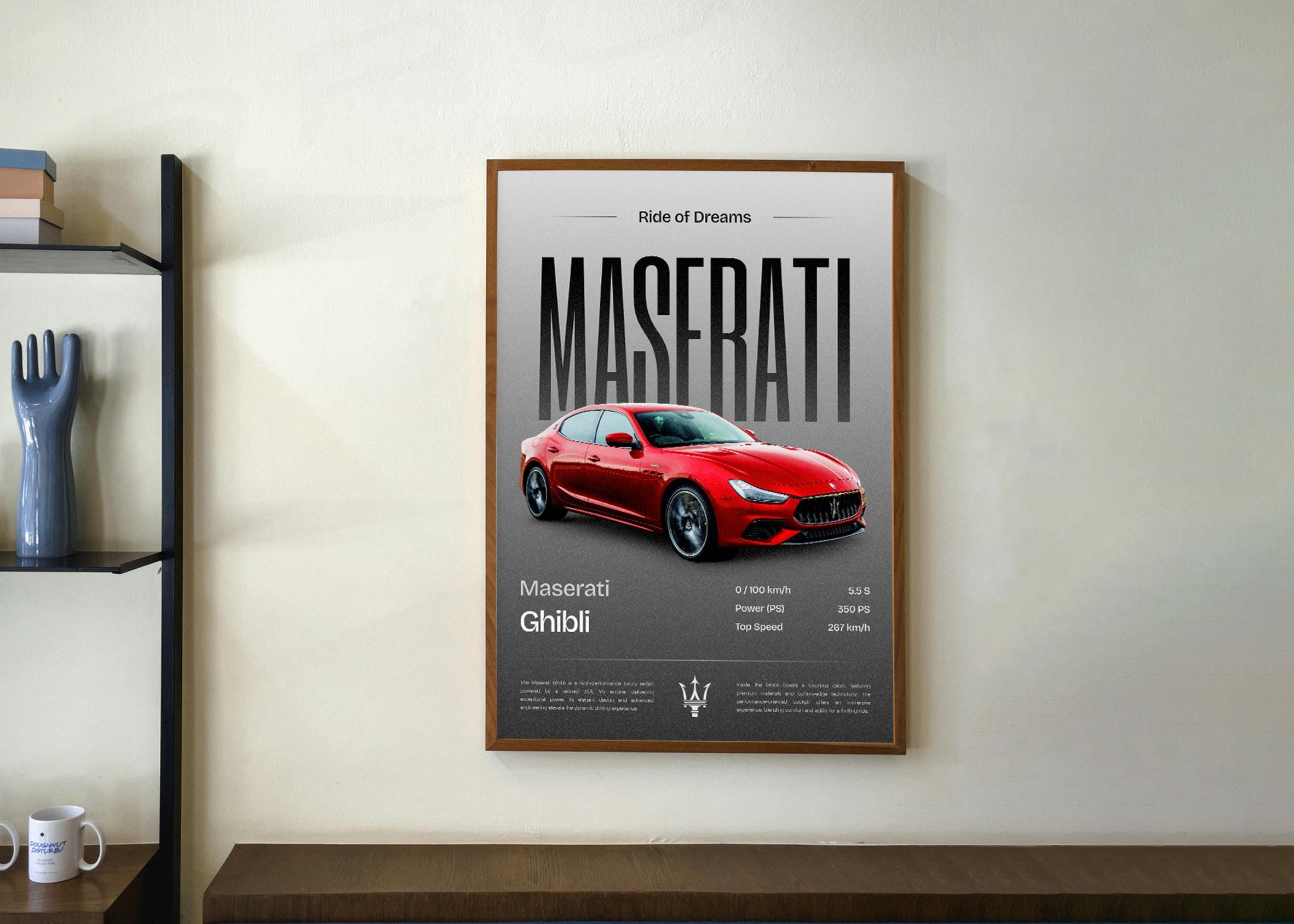 Maserati Ghibli Car Poster, Luxury Sports Car Print, Automotive Wall ...