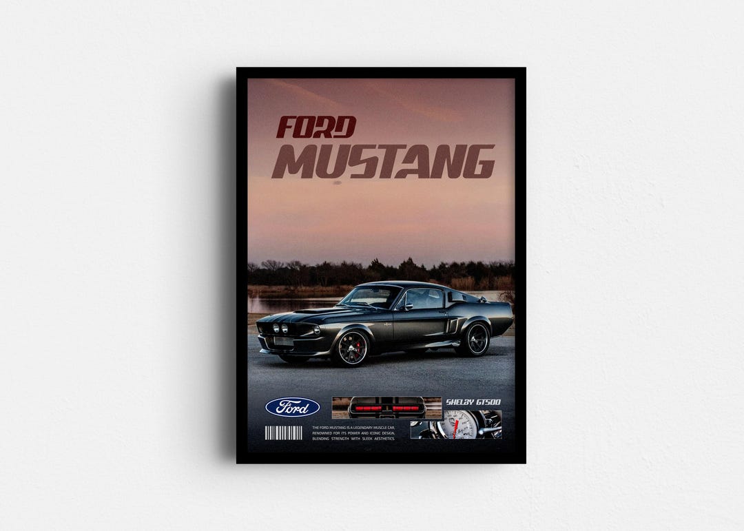 Classic Ford Mustang Poster, Vintage Muscle Car Wall Art, Retro Car ...