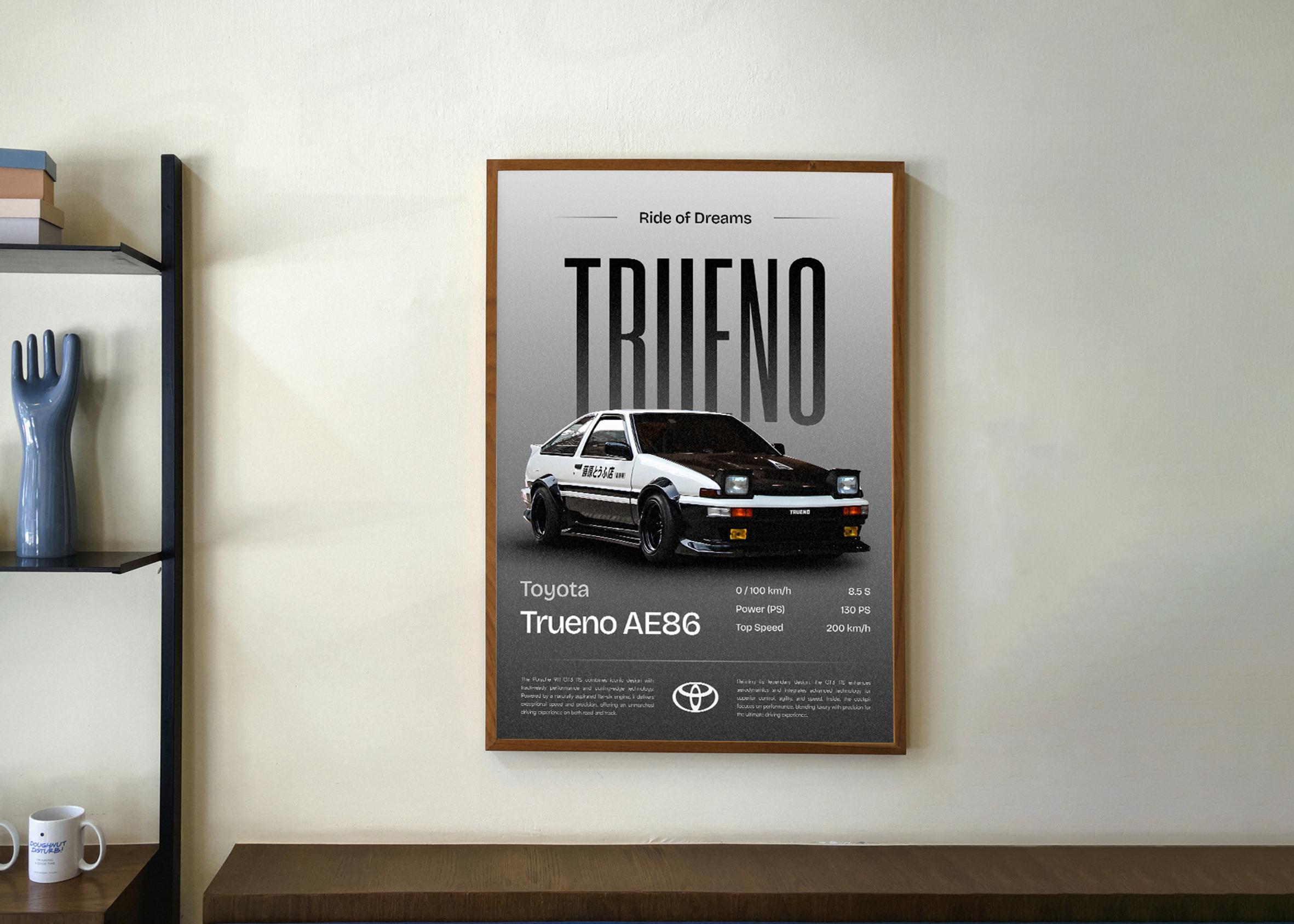 Initial D Trueno AE86 Poster, JDM Car Wall Art, Toyota AE86 Print ...